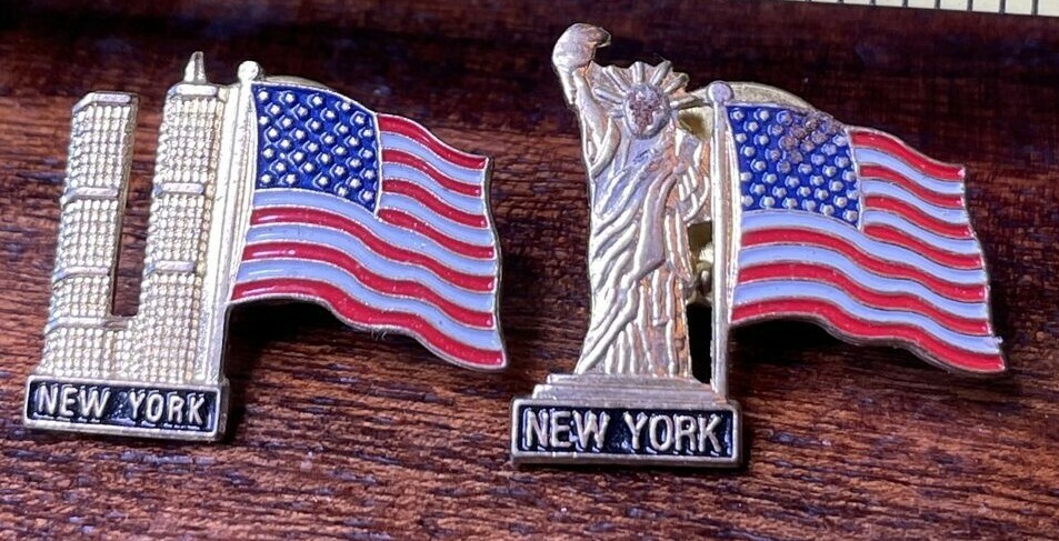 Vintage New York NYC Lapel Pins Twin Towers World Trade Center Statue ...
