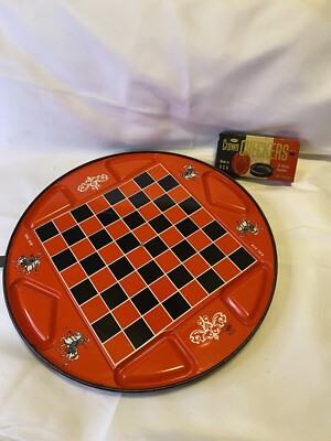 VINTAGE CHECKERS/CHINESE CHECKERS METAL BOARD WITH 1960 CHECKERS IN BOX ...