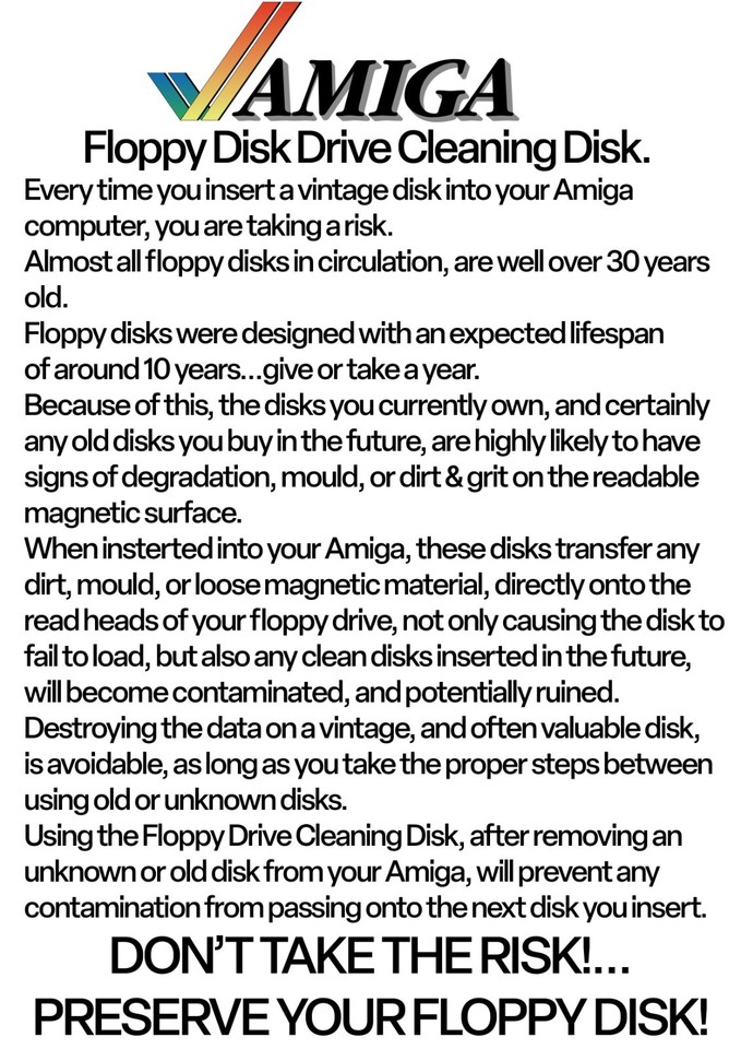 3.5" FLOPPY DISK DRIVE CLEANER - AMIGA - INTERNAL & EXTERNAL DRIVE ...