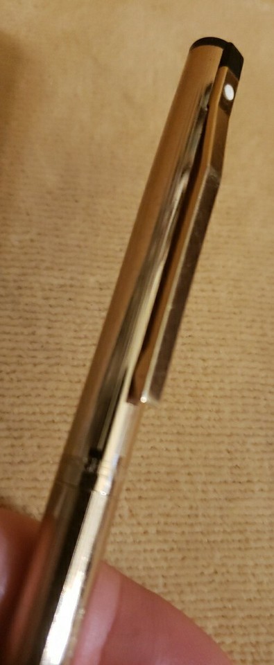 Sheaffer White Dot Gold Plated Brushed Steel Ballpoint Pen Push Button ...