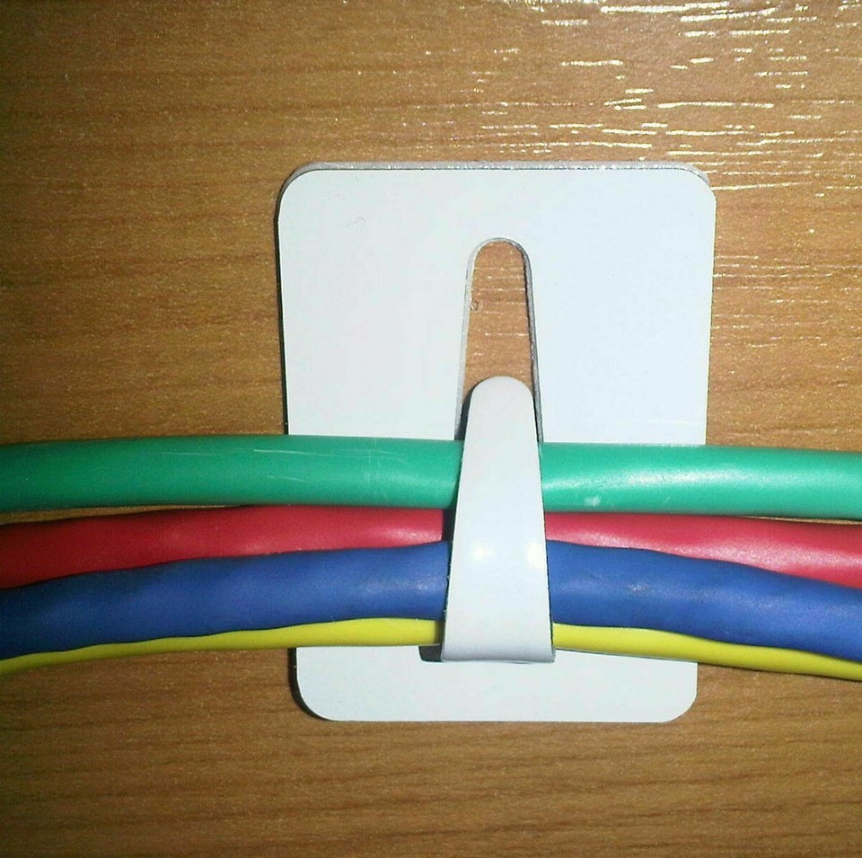 Self Adhesive Sticky Back Cable Tidy Clips Fixings Steel Wire Bendy ...