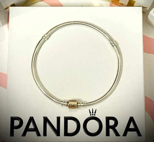 Pandora Moments 14k Gold Barrel Clasp Snake Bracelet 599347C00 19.5Cm ...