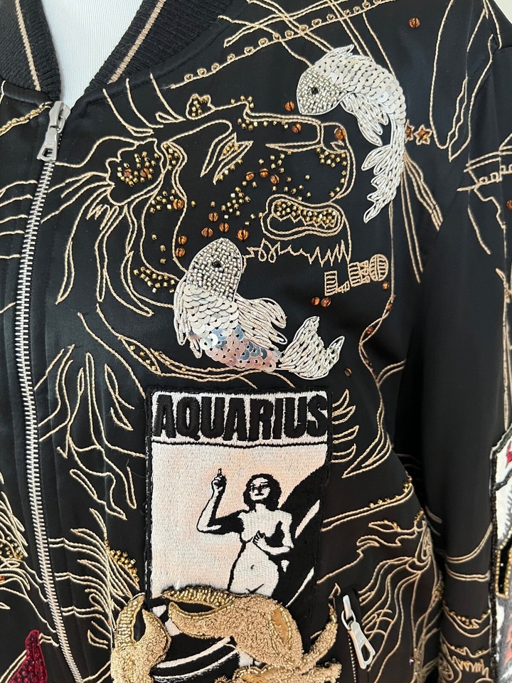 New Dries Van Noten Zodiac Astrology Embroidered Patch Beaded Bomber ...