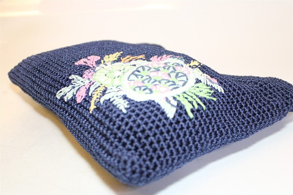 The Sak Indigo Blue Crocheted Seascape Embroidered Clutch Bag NWD ...