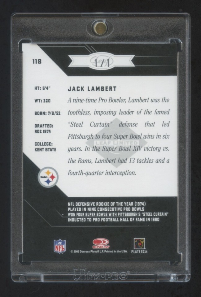 2005 LEAF LIMITED JACK LAMBERT PLATINUM PRIZM REFRACTOR 1/1 MASTERPIECE ...