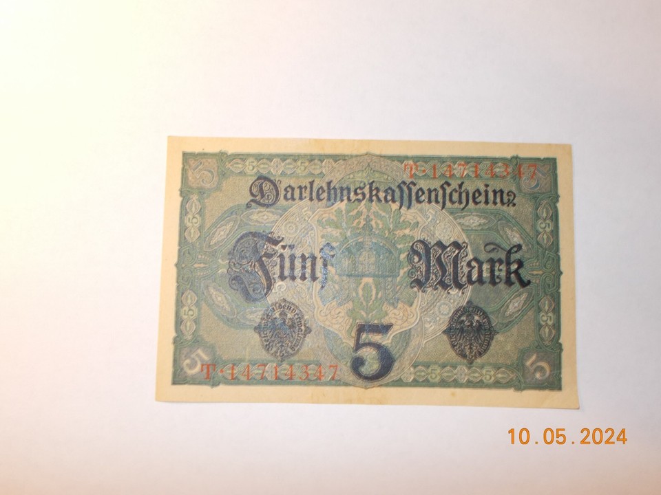Germany reichsbanknote - 5 funf mark - year 1917 - WW1 ...
