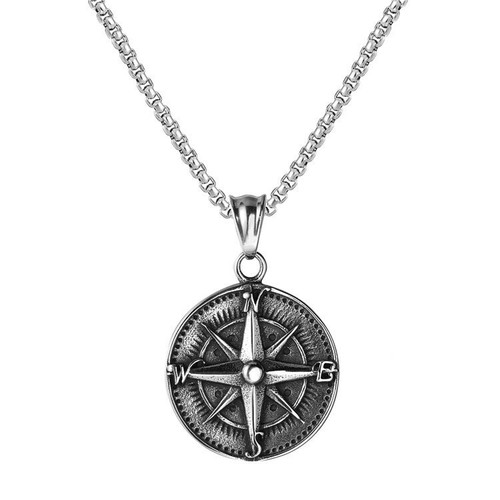Cool Mens Nautical North Star Compass Pendant Necklace Stainless Steel ...