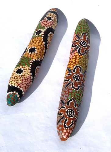 Rare Set Of 2 Vintage Old Australian Aboriginal Indigenous Dot Art Clap ...