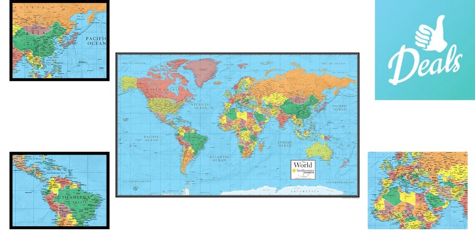 World Wall Map - Blue Ocean Edition - 30x48 Laminated - Smithsonian ...