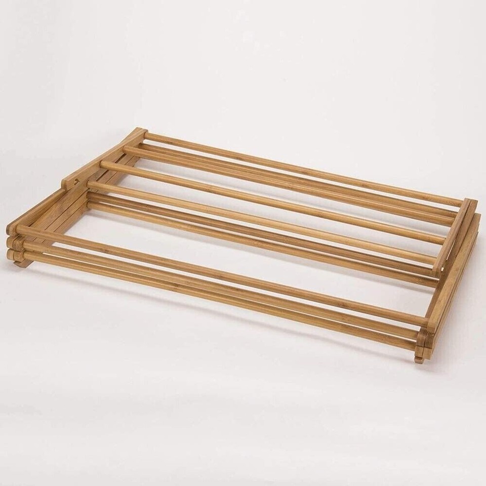 4 Tier Classic Bamboo Wooden Clothes Airer Traditional Folding Drying ...