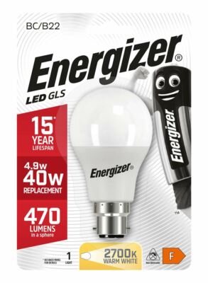 2X ENERGIZER LED PEARL BULBS B22 (GLS) 4.9W=40W (2,700 WARM WHITE ...