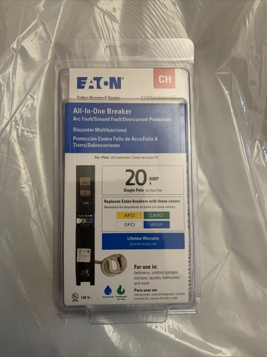 Eaton Type CH 20-Amp 1-Pole Dual Function AFCI/GFCI Circuit Breaker ...