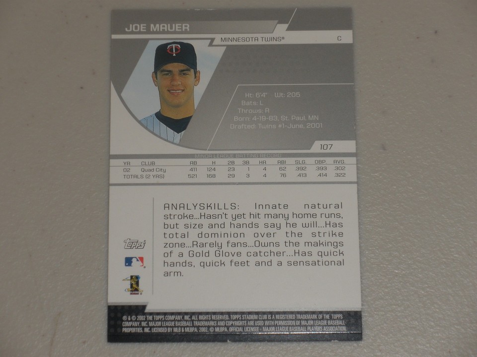 2022 Stadium Club Baseball #107 Joe Mauer Rookie RC | eBay