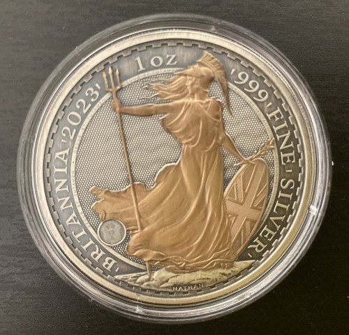 1oz silver .999 BRITANNIA “Red Gold Treasure” coin 24ct Gold & Antiqued ...