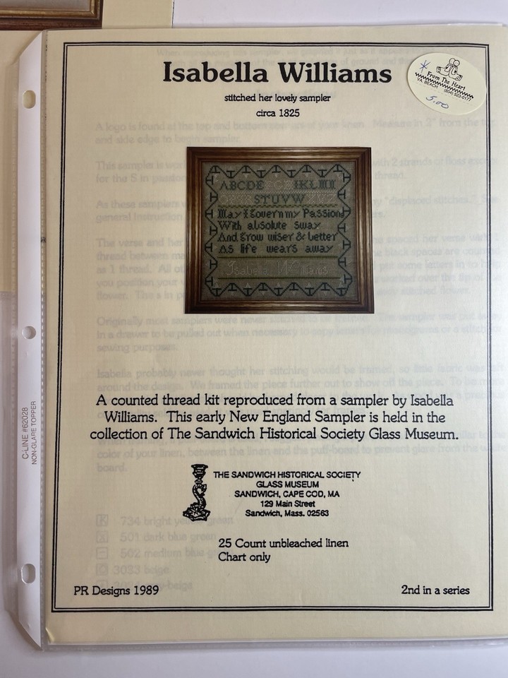 PR Designs Antique Reproduction Massachusetts DAR Cross Stitch Sampler ...