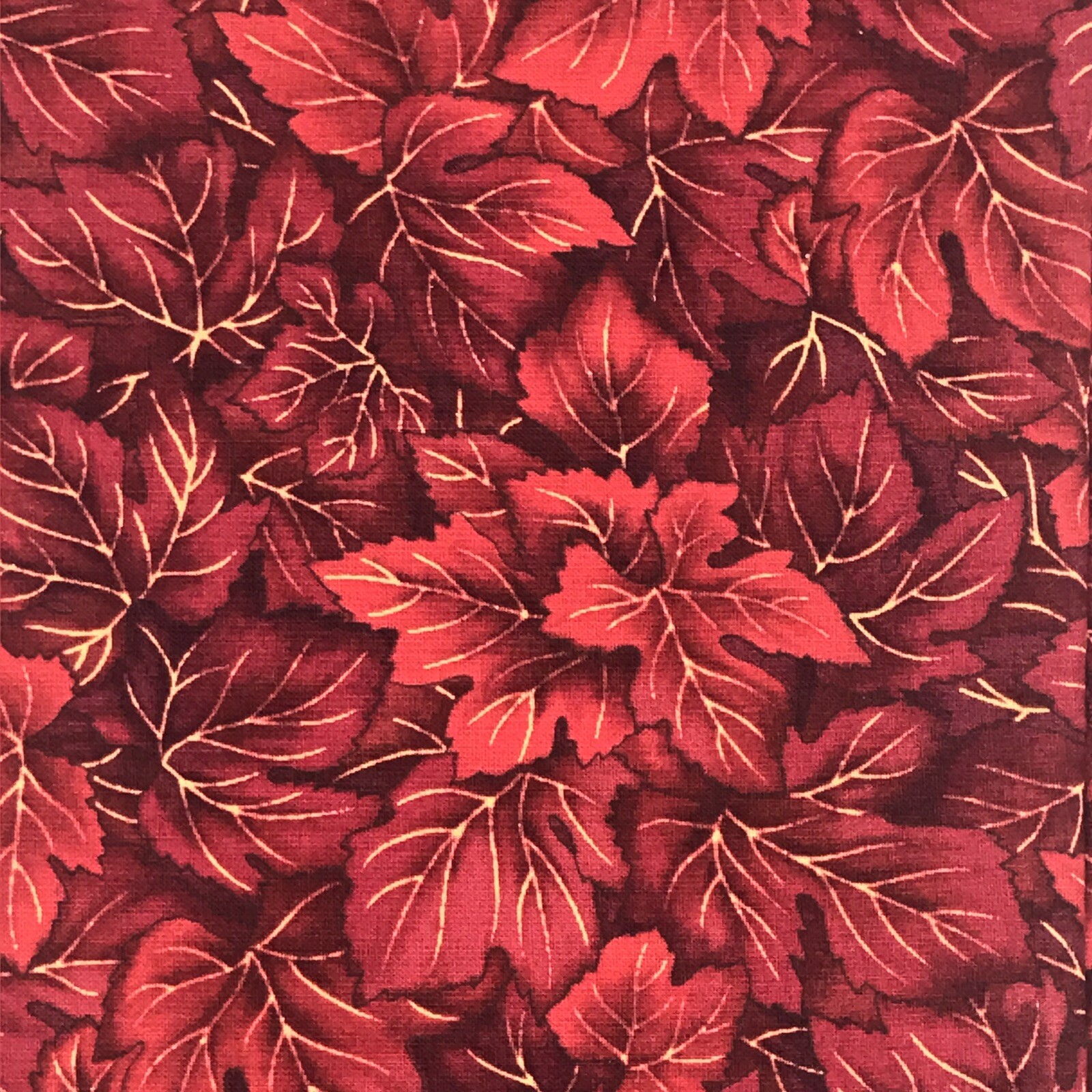 Vintage Fall Leaves Autumn Leaf Print Red Hoffman Fabric Yard 1/2 Yard ...