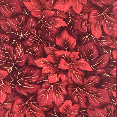 Vintage Fall Leaves Autumn Leaf Print Red Hoffman Fabric Yard 1/2 Yard ...