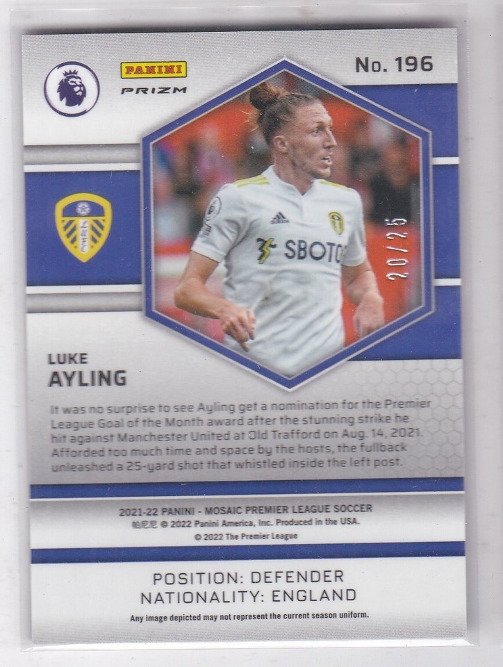 2021-22 Panini Mosaic Choice EPL #196 Luke Ayling Pink Prizm 20/25 ...