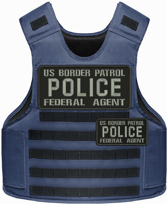 U S B P POLICE F A 2 Emb Patches 5X11 & 3X6 VELCR@ On Back Gray On ...