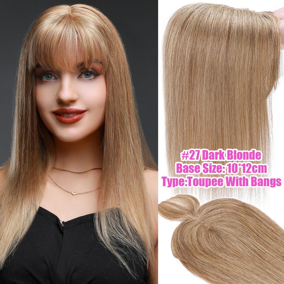 Natural Topper Hairpiece Clip In REMY 100% Human Hair Silk Base Toupee ...