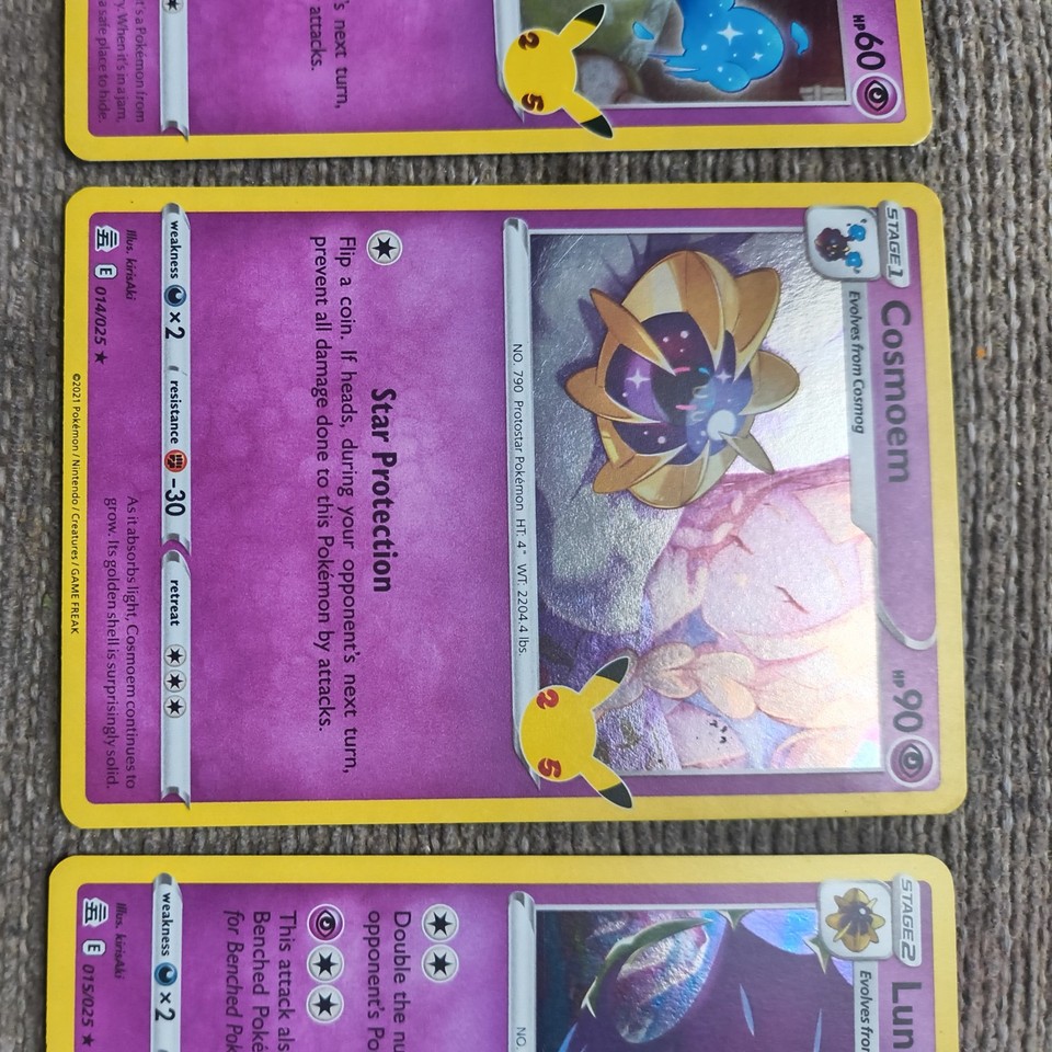 Pokemon Celebrations Cosmog 013/025 Cosmoem 014/025 Lunala 015/025 Set ...