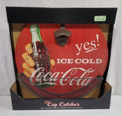 The Cap Catcher Coke Coca-Cola Wall Mounted Bottle Opener W/ Basket ...