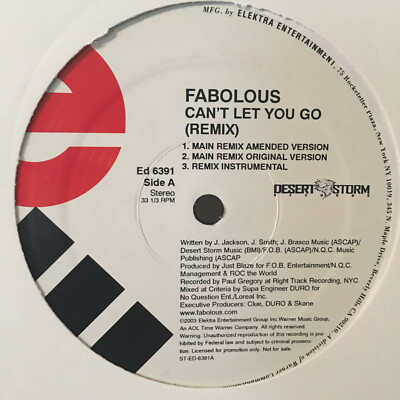 FABOLOUS - CAN'T LET YOU GO (REMIX) / INTO YOU (12") 2003!! RARE!! JUST ...