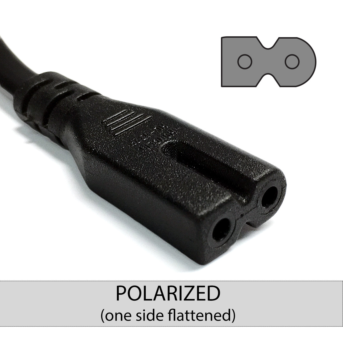 Polarized AC Power Cord 2 Prong Square Round for TV Printer Laptop PC ...