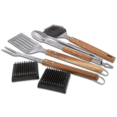 Pro Grill Set 6 Piece Bundle Featuring Grill Brush Replacement Heads ...