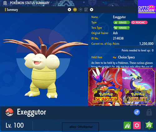 Pokemon Scarlet/Violet SHINY EXEGGUTOR Lv100 Modest 6IV Chlorophyll ...