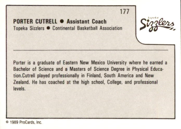 1989-90 ProCards CBA #177 Topeka Sizzlers Porter Cutrell Eastern New ...