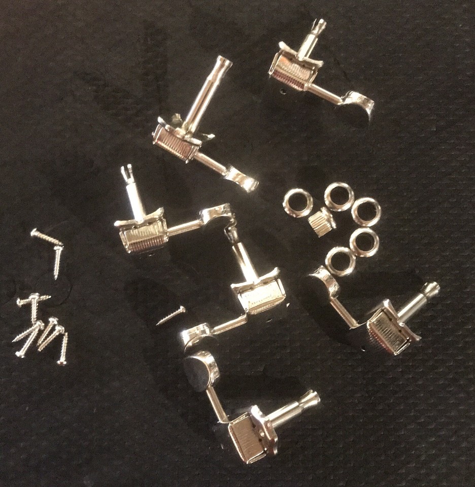 6 In Line Vintage Kluson-Style Tuners Insert Top Posts RH Chrome New ...