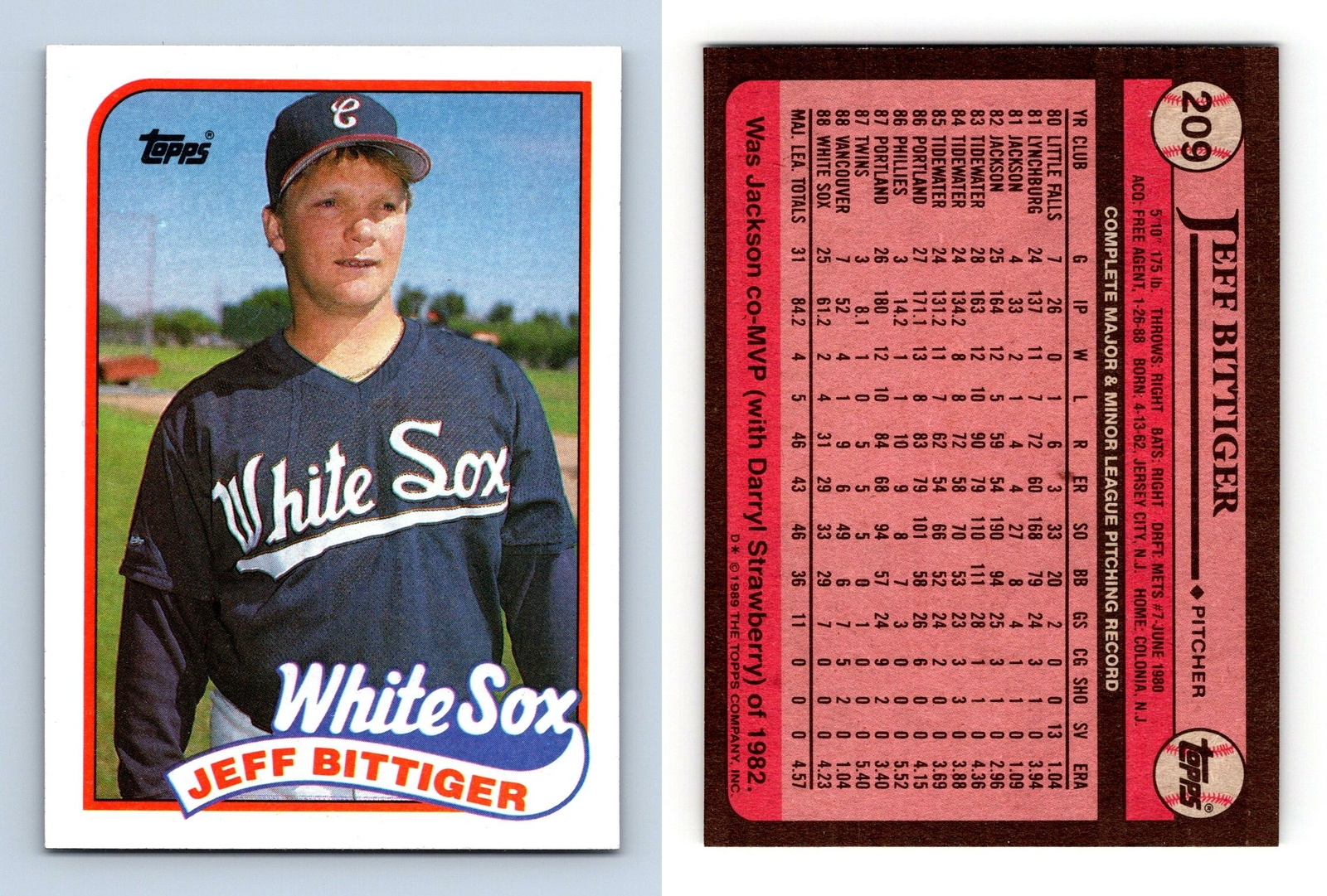 Jeff Bittiger - White Sox #209 Topps 1989 Baseball RC Trading Card | eBay