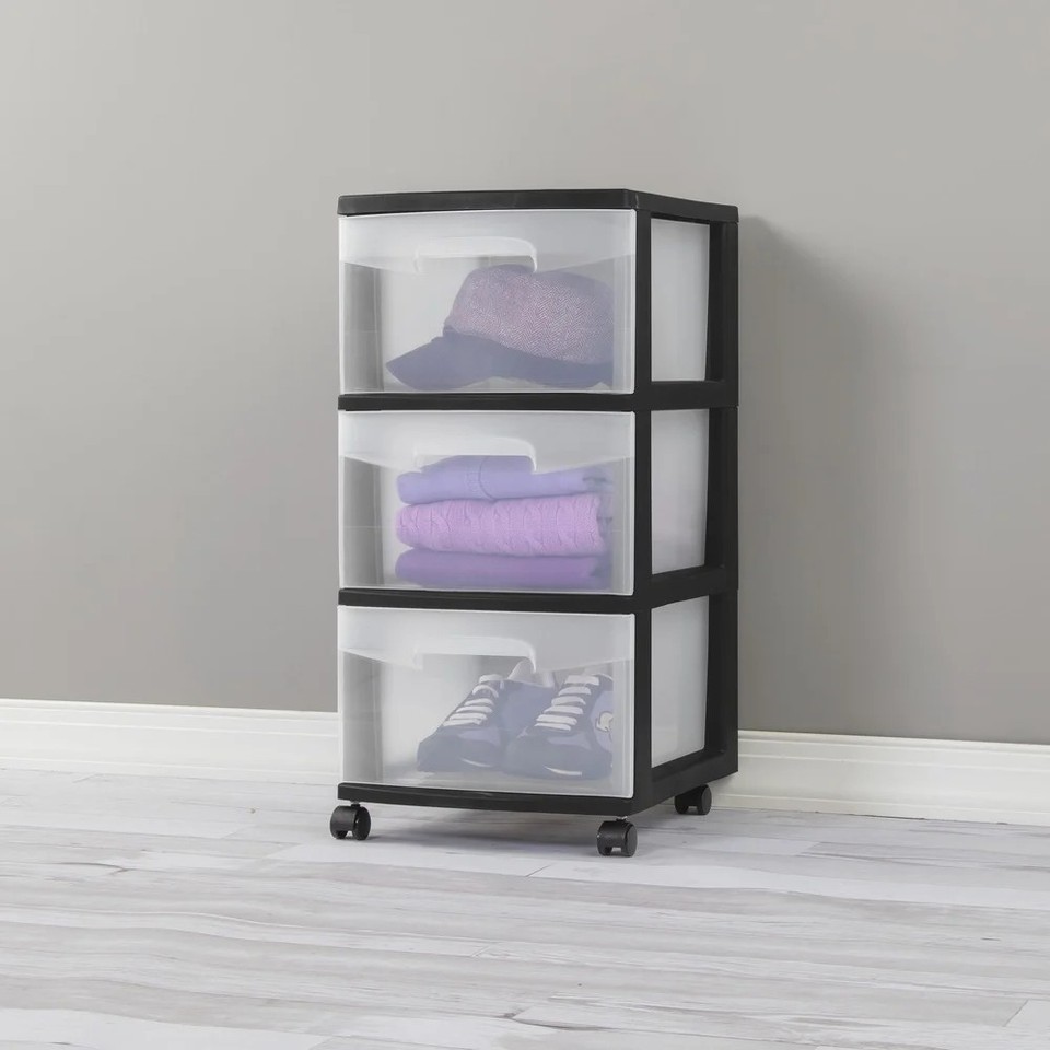 3 Drawer Plastic Storage Cart with Clear Drawers Portable Rolling ...