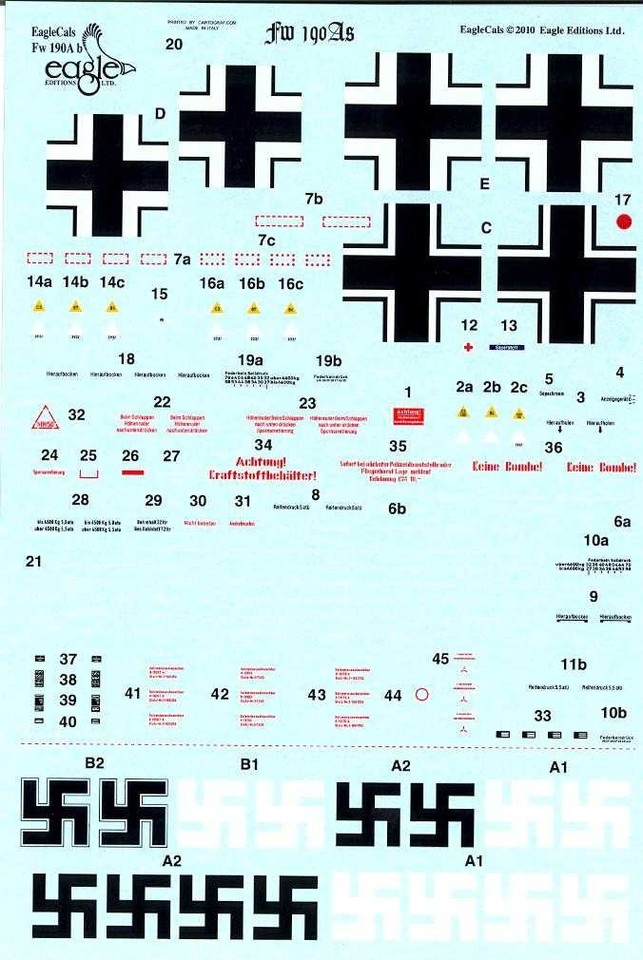 EagleCals Decals 1/32 FOCKE WULF Fw-190A Fighter JG1 SchG1 JG26 & JG51 ...
