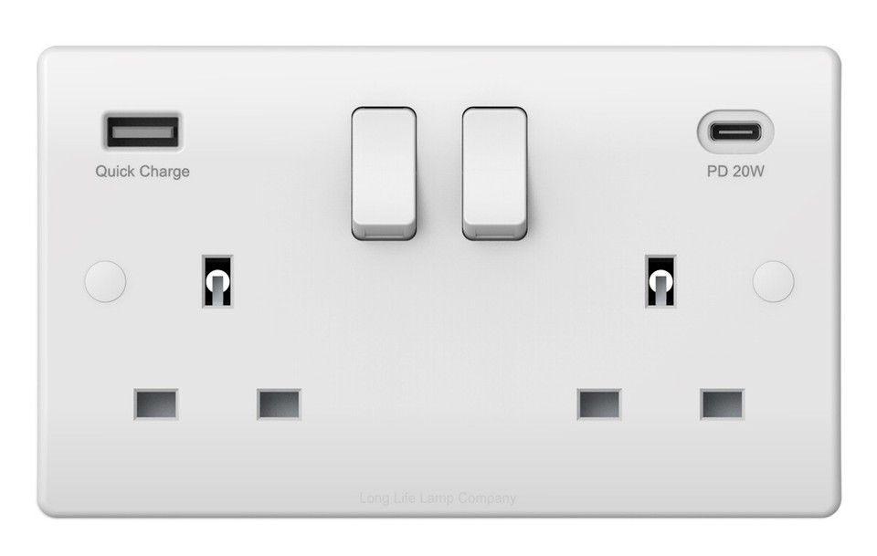 Double Wall Plug Socket 2 Gang 13A with USB C PD20W & Quick Charge ...