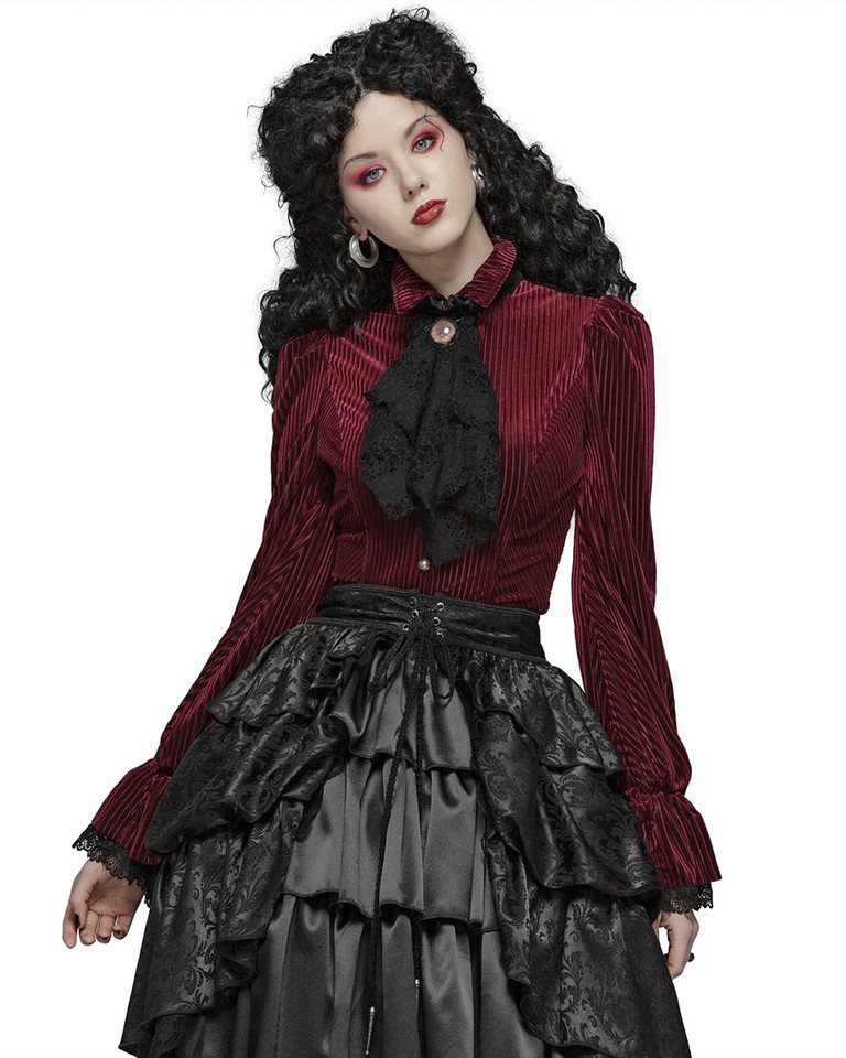 Punk Rave Womens Gothic Steampunk Blouse Top Shirt Red Velvet Victorian ...
