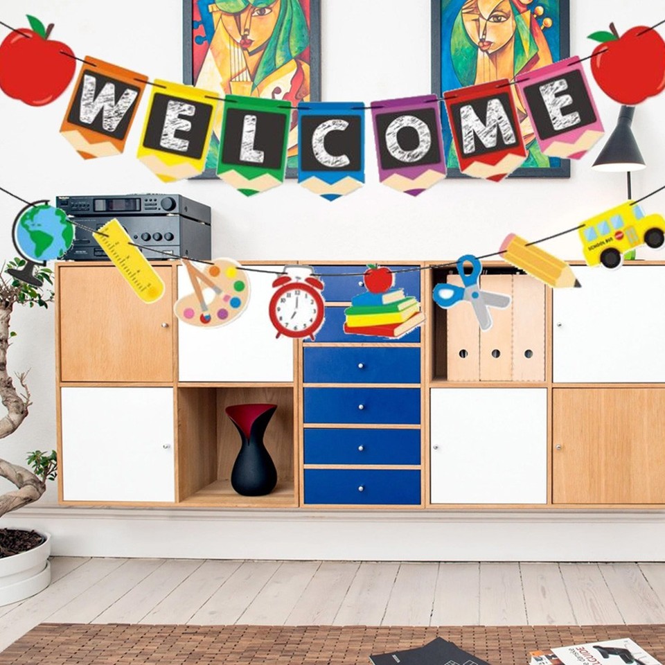 2 Pcs School Door Banner Welcome Party Decorations Bulletin Board ...