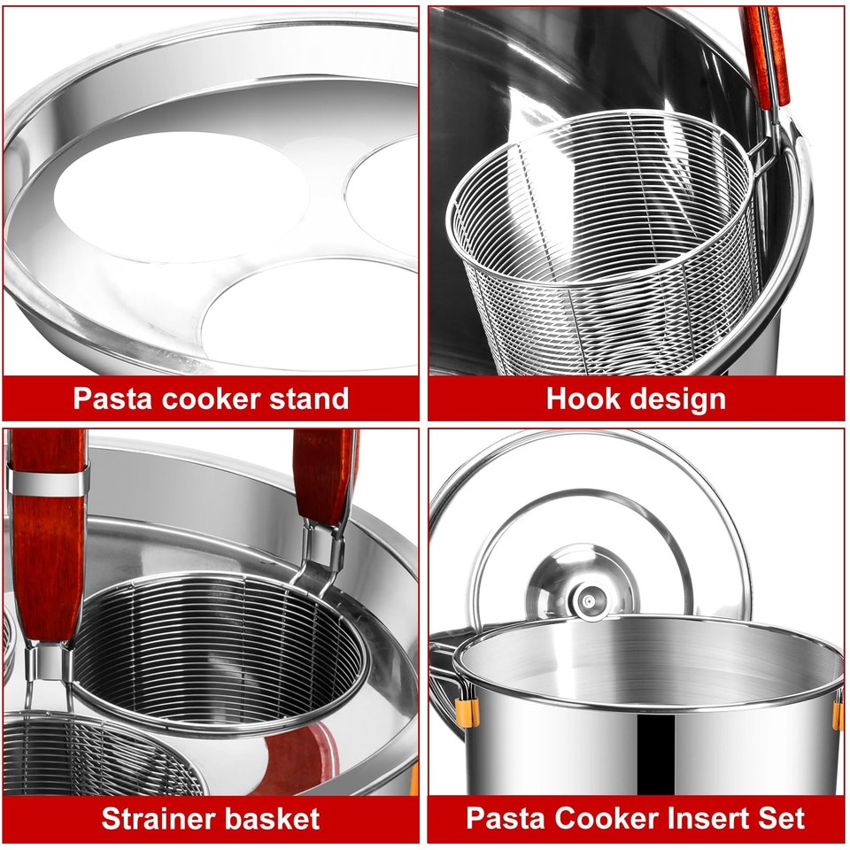 Pasta Cooker Insert Set Stainless Steel Pasta Pot With Strainer Basket ...