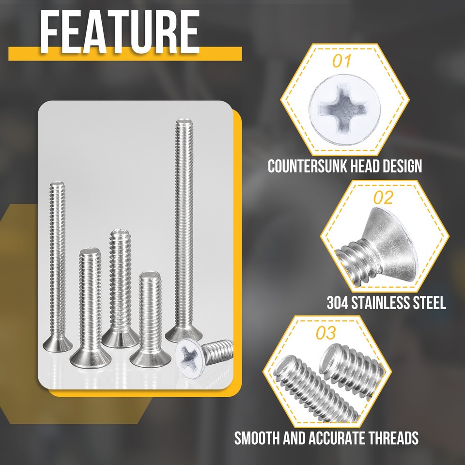 5/16"-18x3/4" Flat Head Machine Screws -20pcs -304 Stainless Steel ...