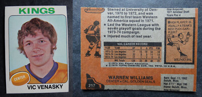 1975-76 Topps #312 Vic Venasky Los Angeles King Miscut Error Oddball ...