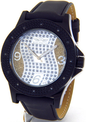 KING MASTER WATCH MENS DIAMOND LARGE JOJO BLACK CASE FACE LEATHER SUPER ...