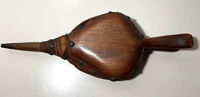 Authentic Early Antique Hand Air Bellow Fireplace Wood Leather w ...