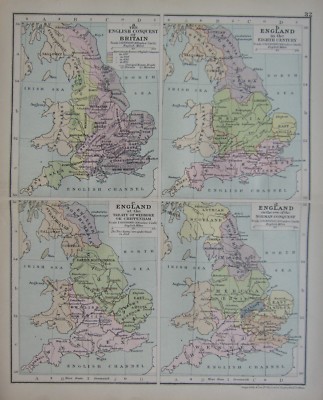 1911 MAP ~ ENGLISH CONQUEST BRITAIN NORMAN TREATY OF WEDMORE 8th ...