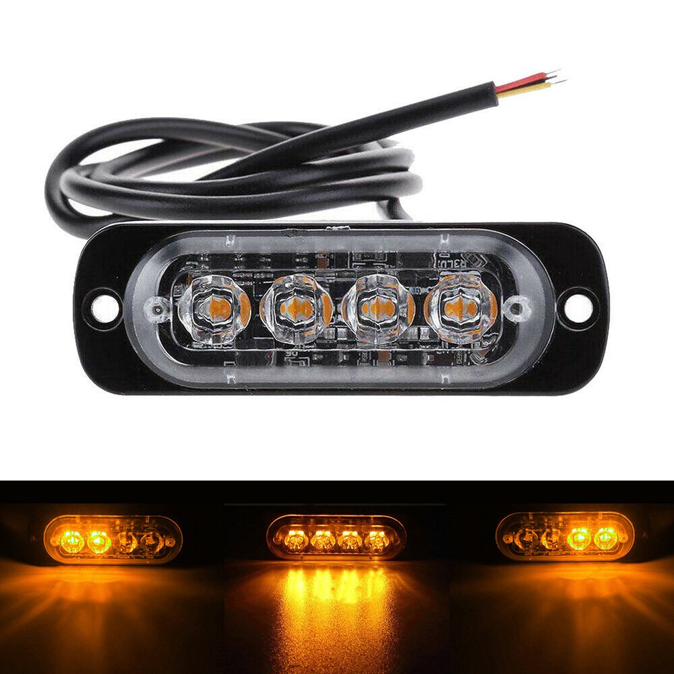 4PCS Car Van Flashing LED Strobe Lights Amber Beacon Bar 12V 24V ...