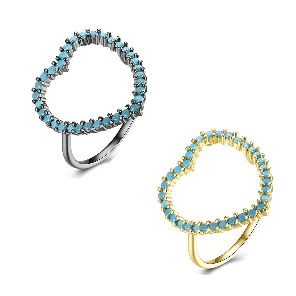 Yellow Gold Black Gun Plated Kallaite Ring Heart Blue B492 | eBay