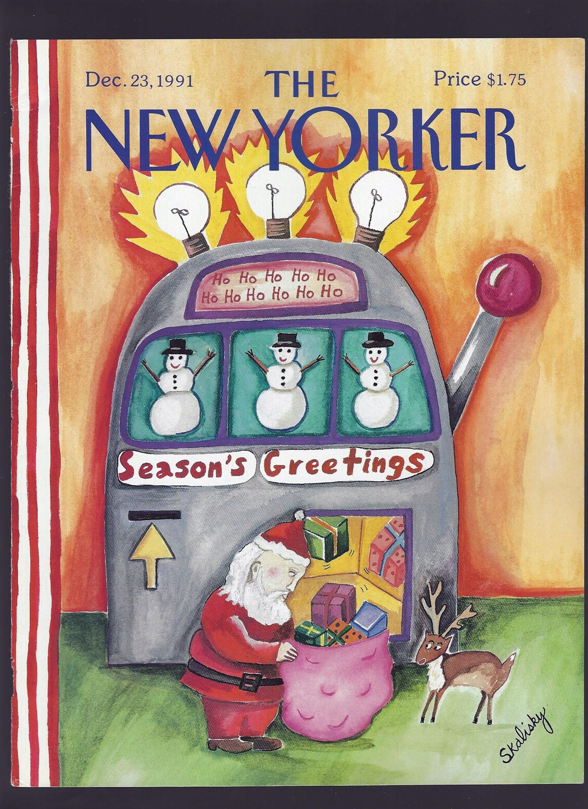 New Yorker COVER ONLY Dec 23, 1991 Skalisky Christmas Santa Claus Slot ...