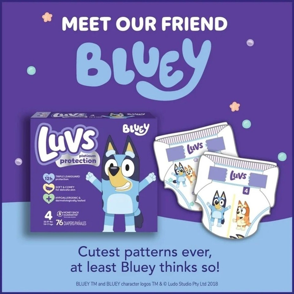 Luvs Diapers Platinum Protection Size 4 Bluey Baby Diaper 28 Count Bag ...