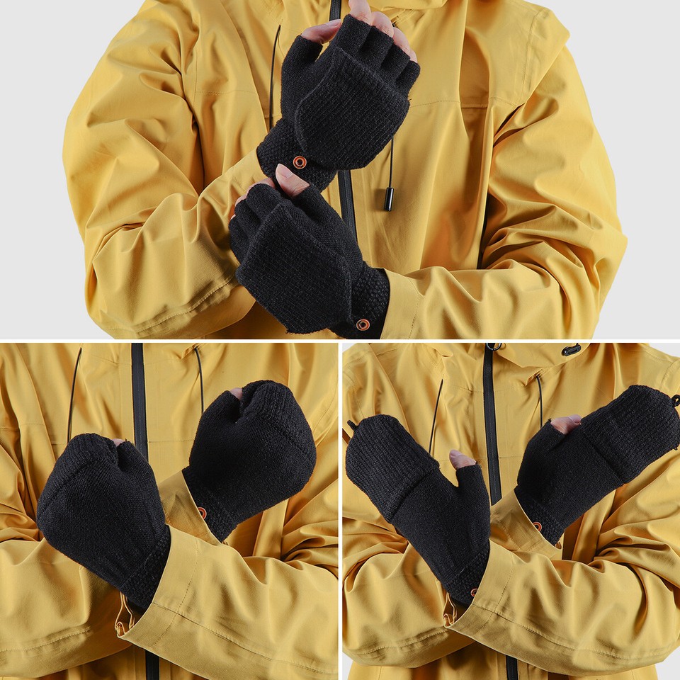 Women's Winter Wool Knitted Convertible Mittens Flap Fingerless Thermal ...