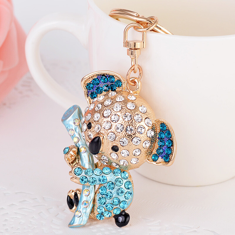 Cute Koala Blue/Pink Crystal Keychain Women's Handbag Pendant Key Ring ...